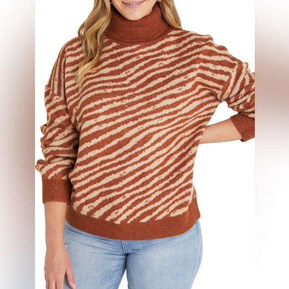 Vici | Sweaters | Vici Collection Sweater Brown Cream Stripe Turtleneck ...